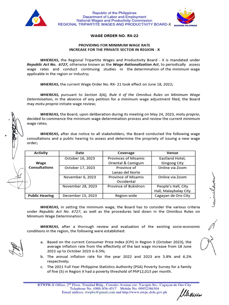 Wage Order RX-22 (Private Sector) | PDF | Minimum Wage | Wage