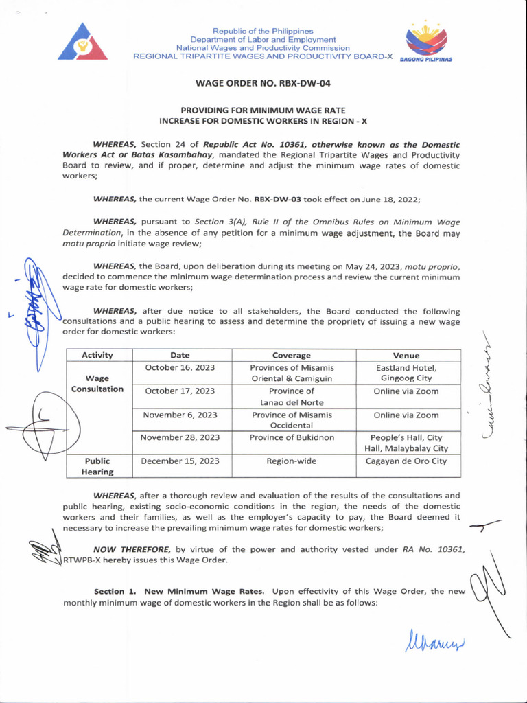 Wage Order RBX-DW-04 (Kasambahay) | PDF | Domestic Worker | Wage