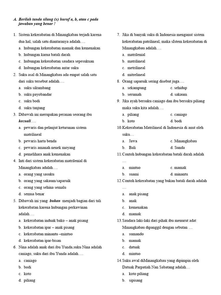 Soal PTS Bam Kelas VI | PDF