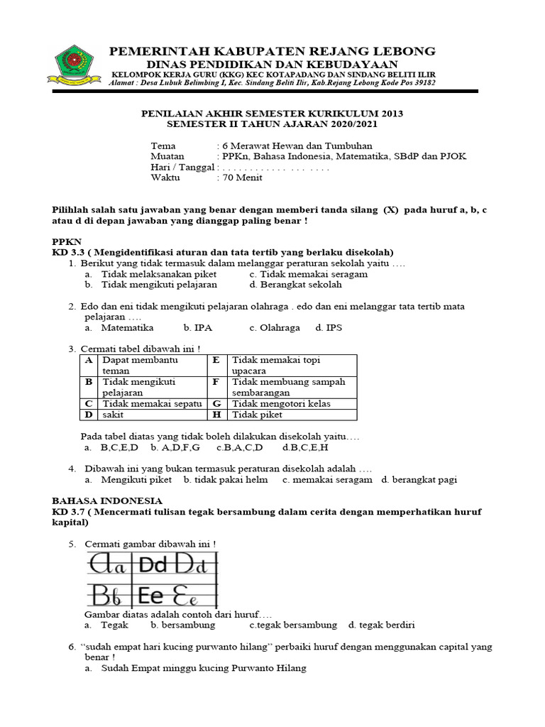 Soal Dan Kunci Jawaban Pas Kelas 2 Tema 6 | PDF