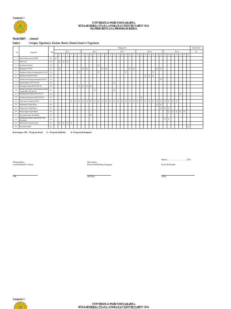 Matriks Rencana Kerja KKN | PDF