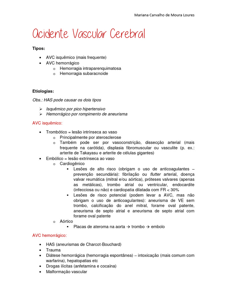 Acidente Vascular Cerebral | PDF | AVC | Medicina Clínica