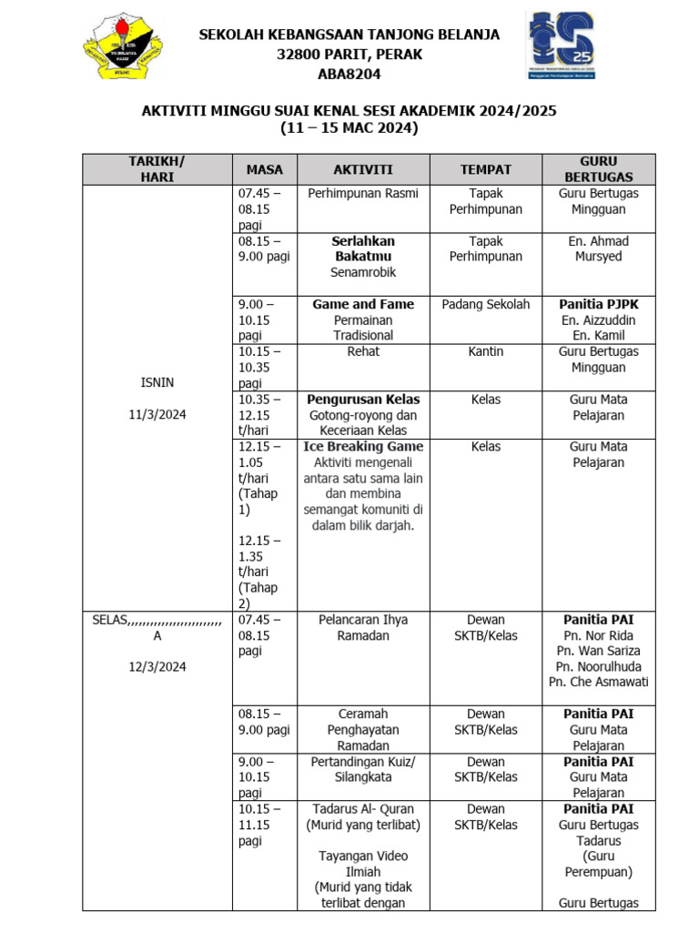 Aktiviti Minggu Suai Kenal | PDF