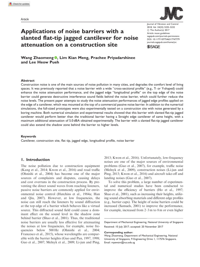 Zhaomeng Et Al 2017 Applications of Noise Barriers With A Slanted Flat ...