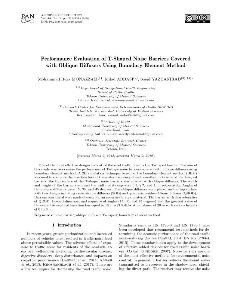 Performance Evaluation of T-Shaped Noise Barriers Covered | PDF | Noise | Sound
