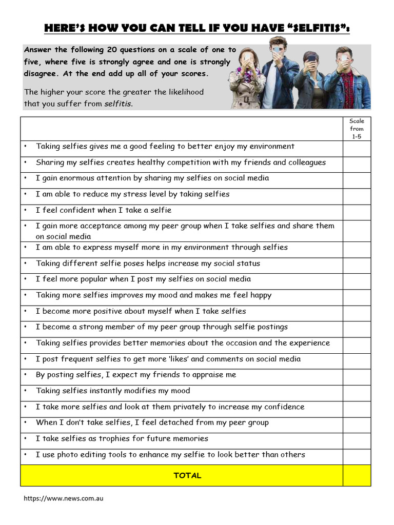 Selfitis Self-Assessment Quiz | PDF