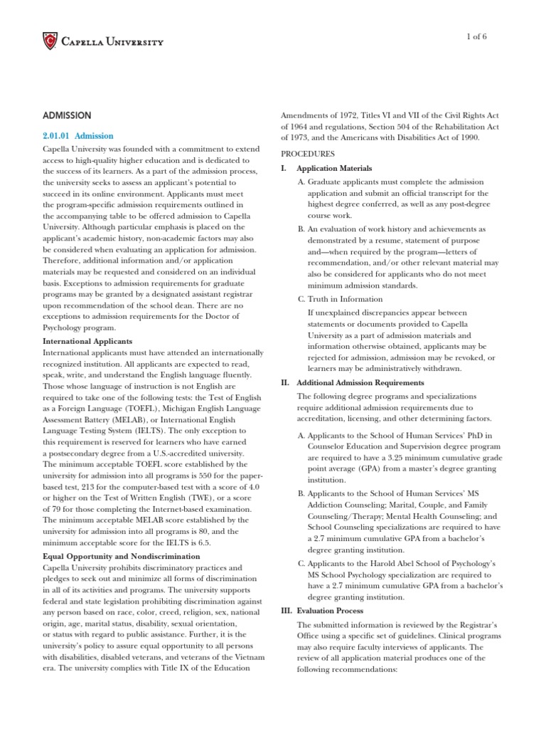Capella Admisions Requirements | Academic Degree | University And ...
