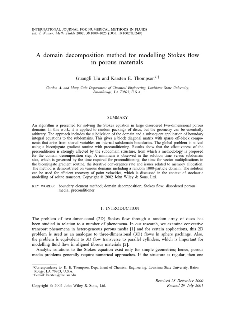 Liu G A Domain Decomposition Method For Modelling Stokes Flow In