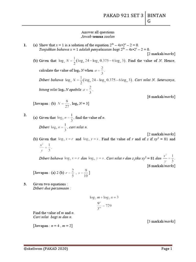 3. PAKAD Set 3 | PDF | Equations | Mathematical Objects