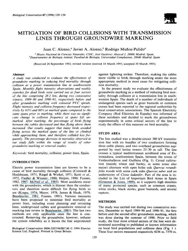 Reducing Bird Collisions with Marked Wires | PDF | Birds | Ornithology