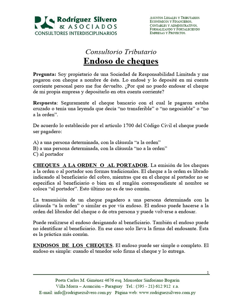Endoso de Cheques: Reglas y Restricciones | PDF | Cheque