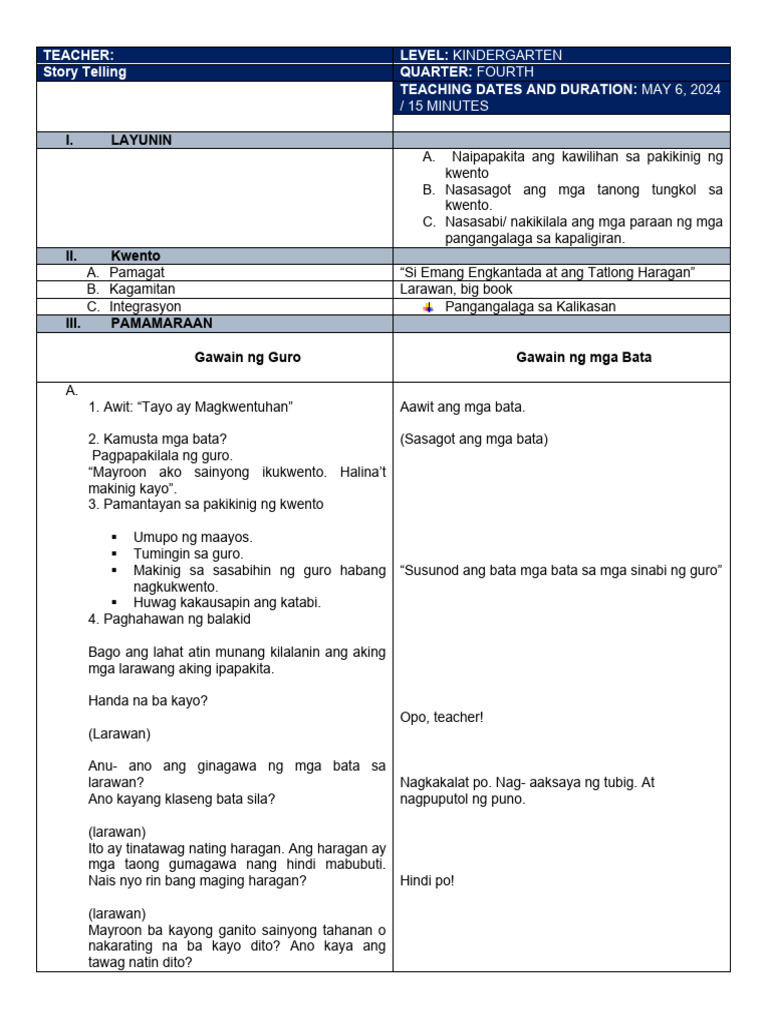 Lesson Plan-KINDERGARTEN | PDF