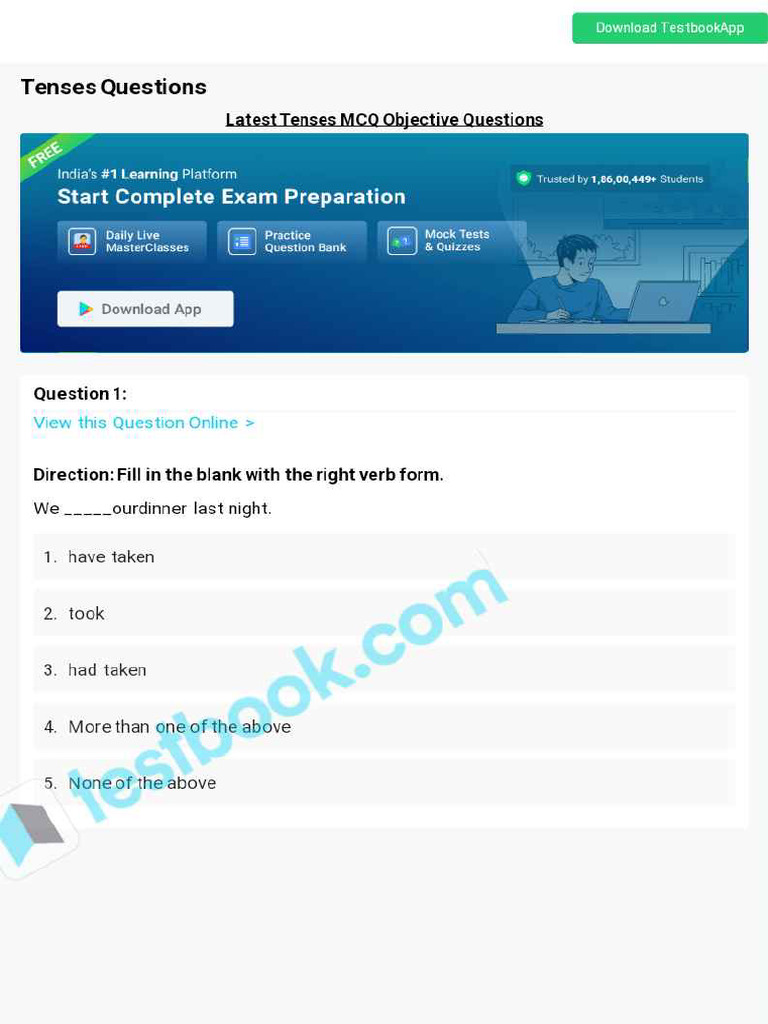 MCQ On Tenses 5eea6a0e39140f30f369e3f1 | PDF
