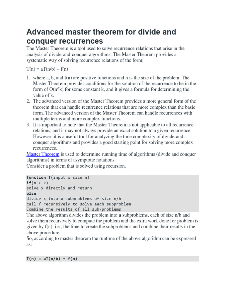 Master Theorem | PDF | Computational Science | Algorithms