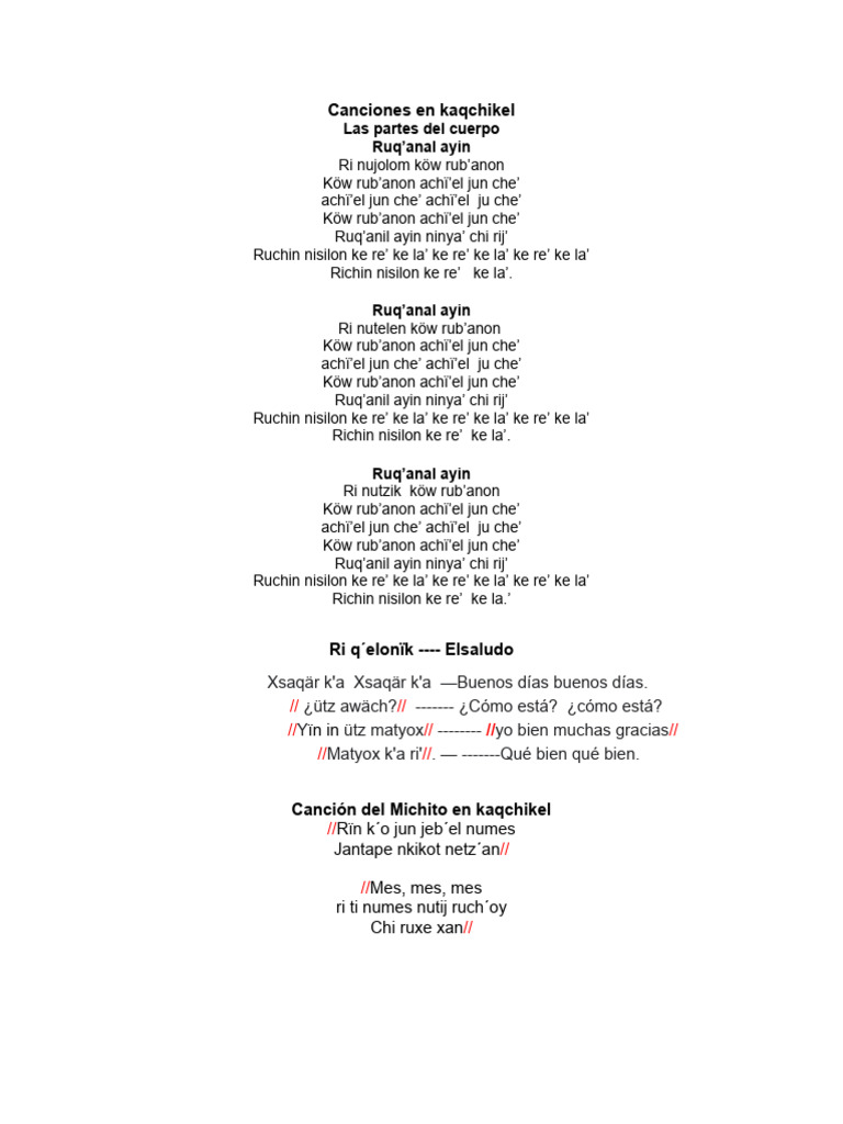 Canciones en Kaqchikel | PDF | Estudios de idiomas extranjeros | Religión y espiritualidad