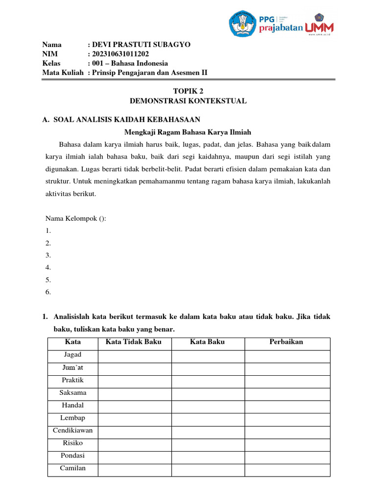 T2 - Demonstrasi Kontekstual - Devi Prastuti Subagyo - Prinsip Ii | PDF