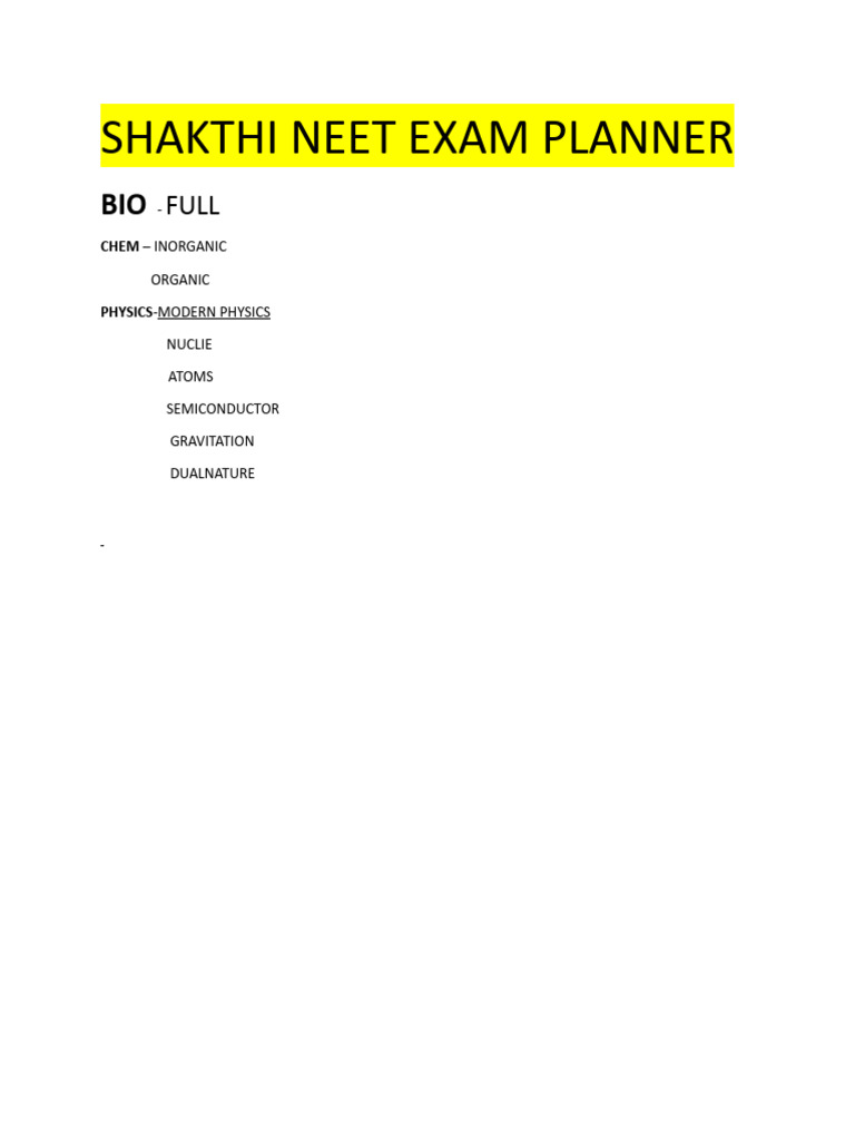 NEET Exam Planner: Bio, Chem, Physics | PDF | Self-Improvement