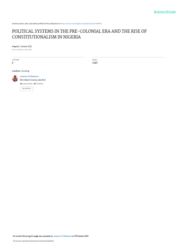 Pre-Colonial Political Systems in Nigeria | PDF | Nigeria | British Empire
