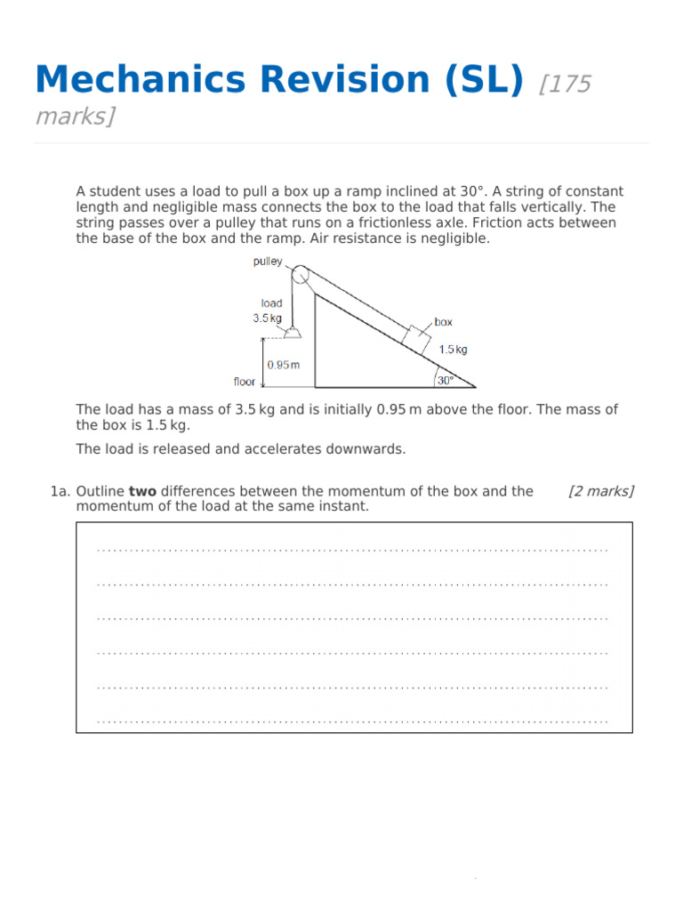 Mechanics Revision 1 SL (IB) | PDF | Force | Acceleration