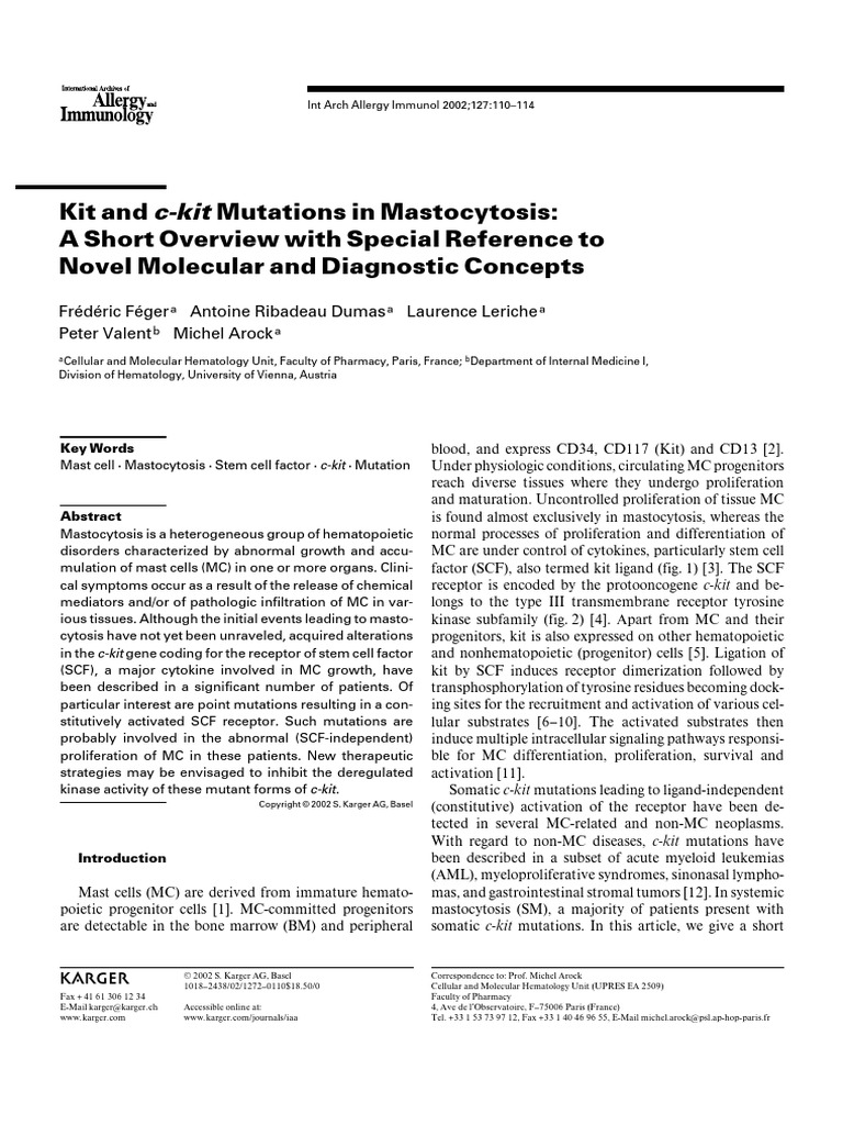 Kit and C Kit Mutations in Mastocytosis | PDF | Medical Specialties ...