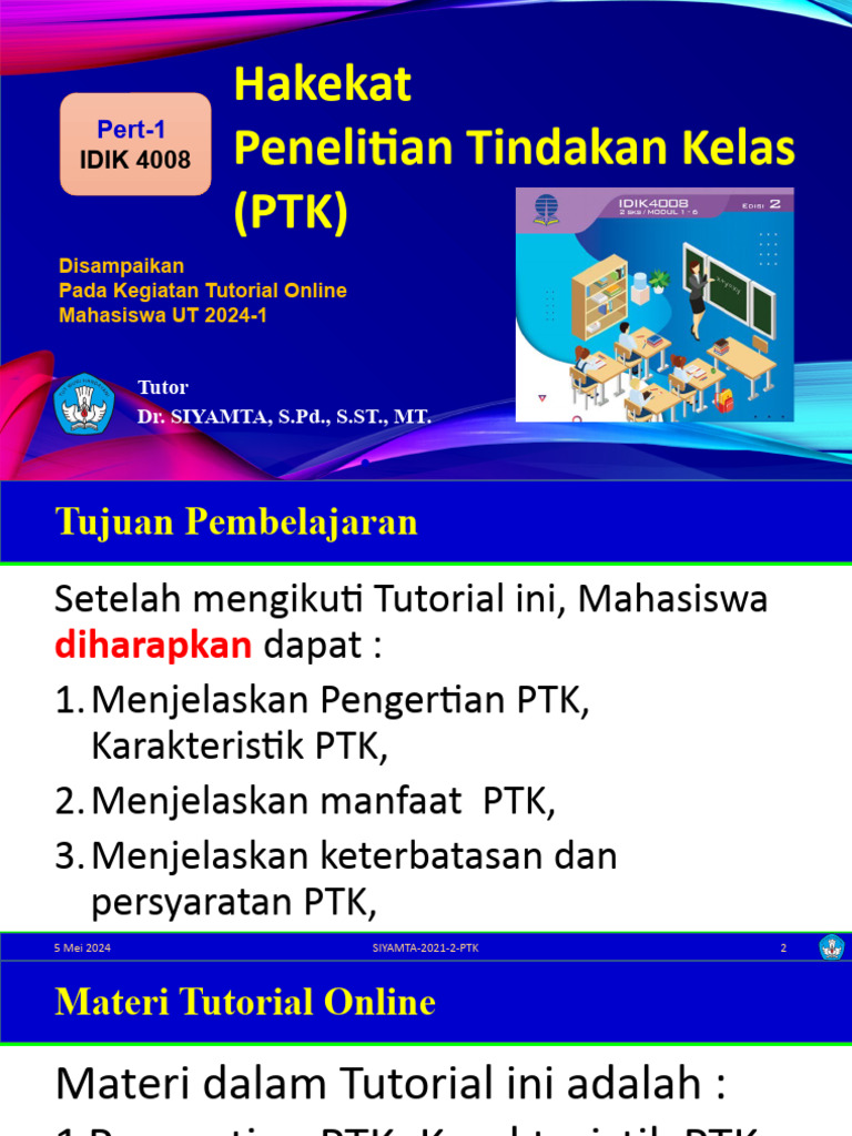Pertemuan 1 Tutorial Online UT 2024 - Hakekat PTK - SIYAMTA | PDF