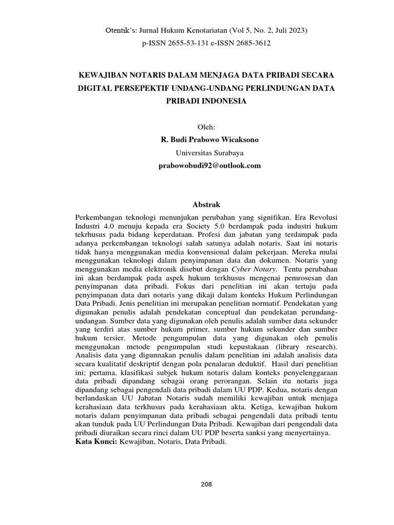 Kewajiban Notaris Dalam Menjaga Data Pribadi Secara Digital Persepektif ...