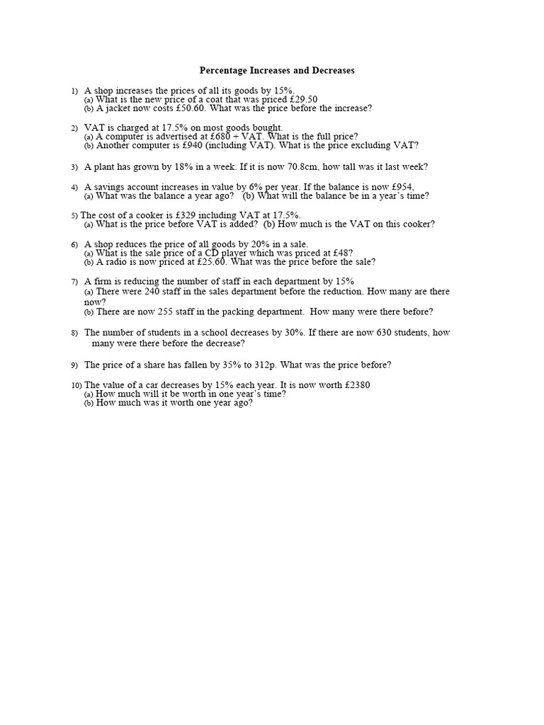 Percentage KS3 | Download Free PDF | Value Added Tax | Interest