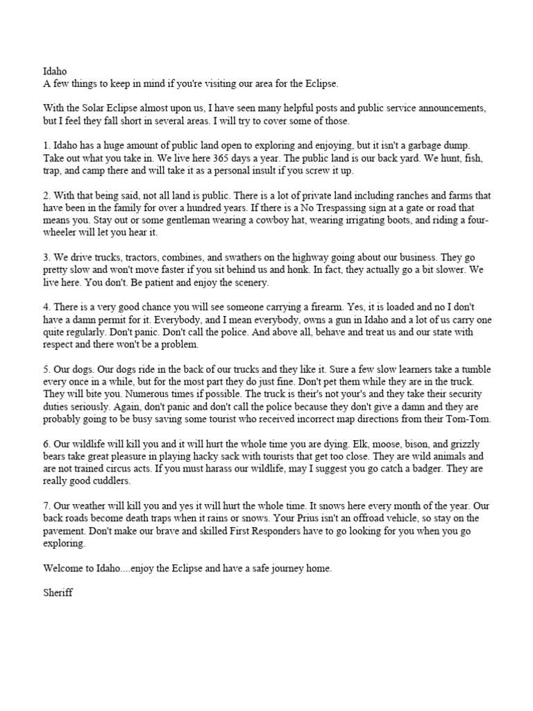 Sheriffs Eclipse Watcher Letter | PDF