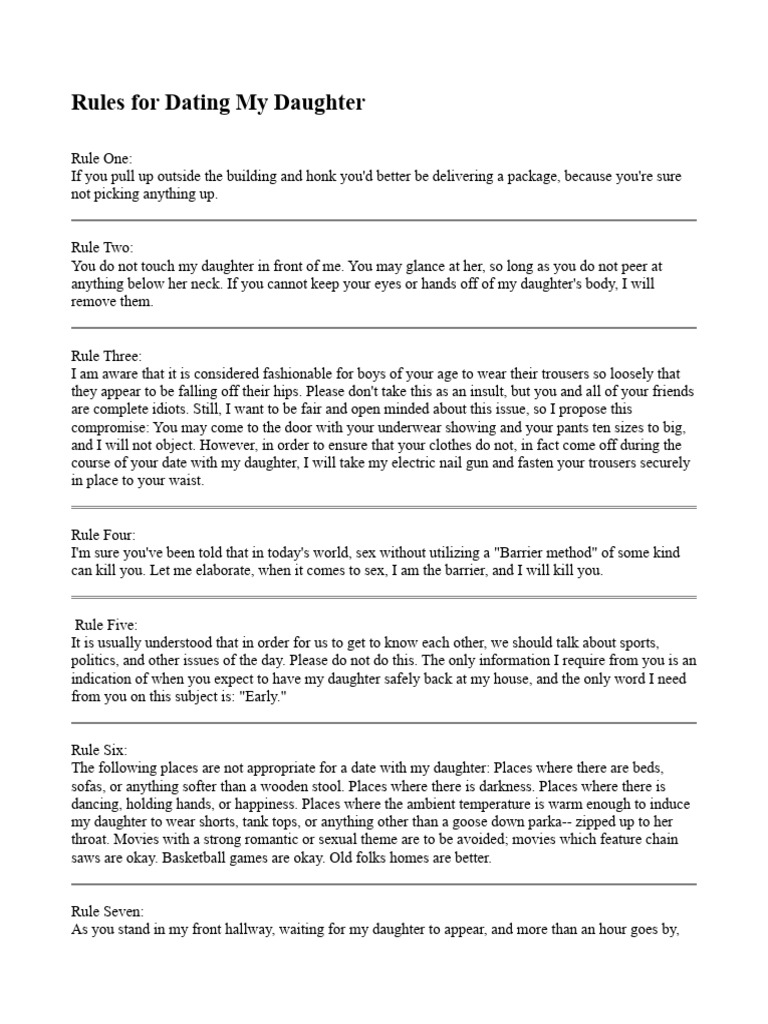 Rules For Dating My Daughter | PDF | Trousers