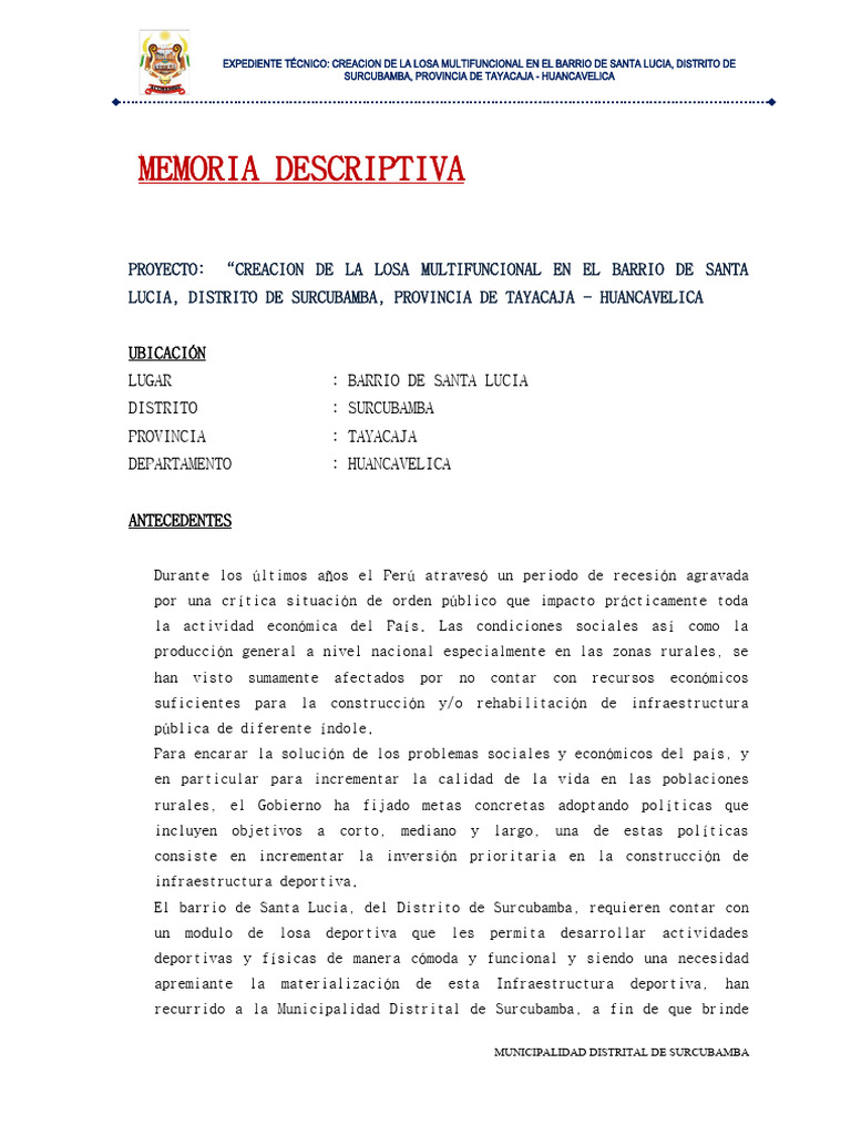 Memoria Descriptiva | PDF | Hormigón