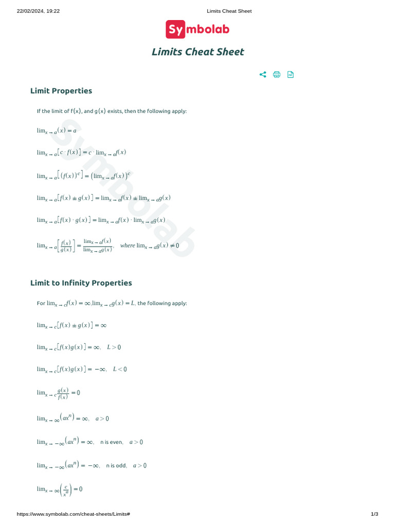 Limits Cheat Sheet | Download Free PDF | Analysis | Mathematical Relations