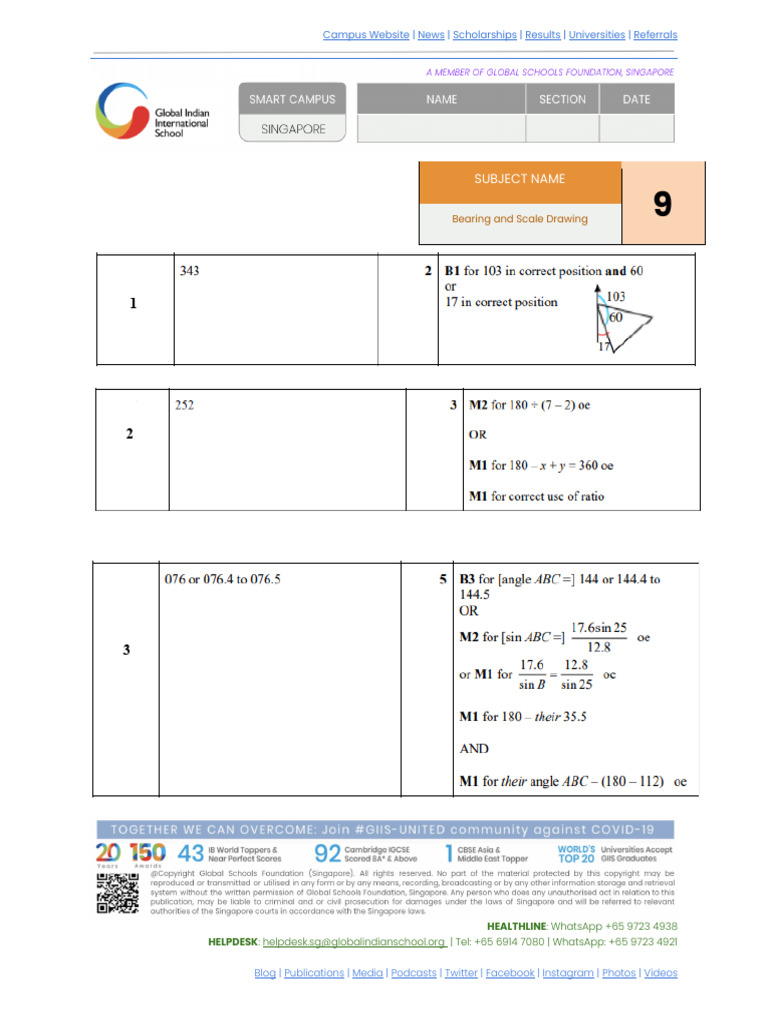 IGCSE 9 Bearing and Scale Drawing (Answers) | PDF