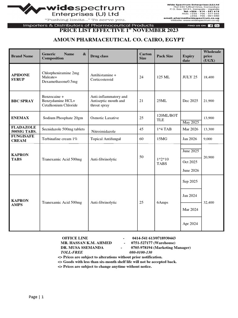November 2023 Pharmaceutical Price List | PDF | Pharmacology | Drugs