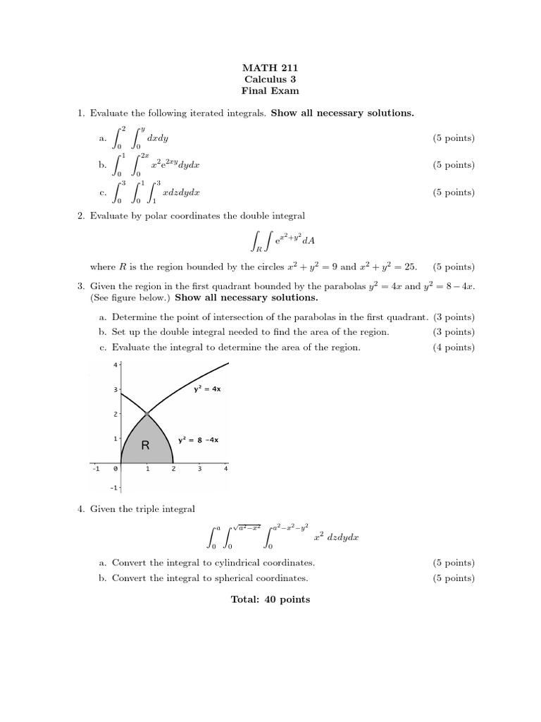 Calculus 3 Final Exam Integrals | PDF