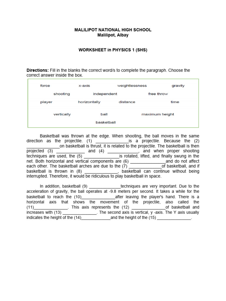 Worksheet On Projectile Motion | PDF | Projectiles | Flight