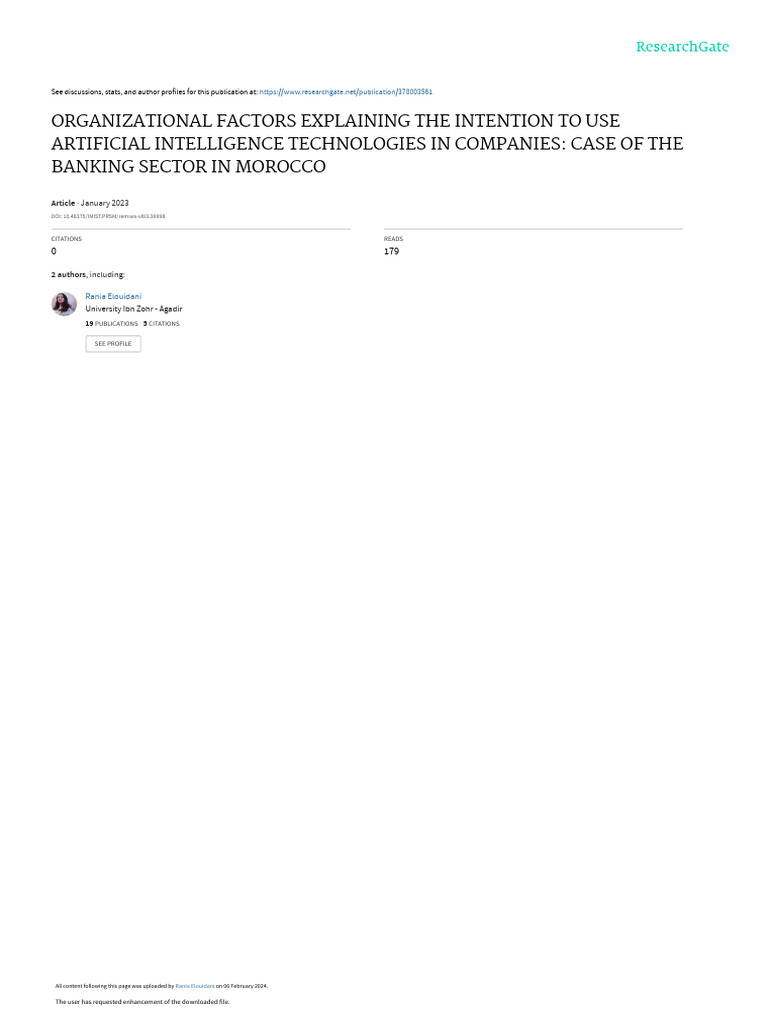 Organizational Factors Explaining The Intention To Use Artificial ... Organizational Factors Explaining The Intention To Use Artificial ...