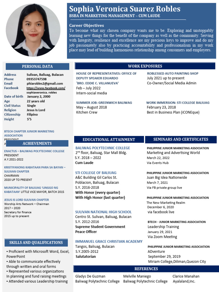 Resume Sophia Veronica Robles | PDF | Career & Growth | Business