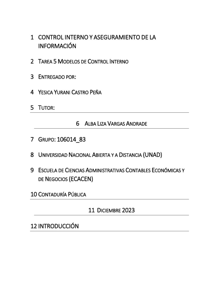 Tarea 5 Cuadro Comparativo de Modelos de Control Interno | PDF | Planificación | Evaluación