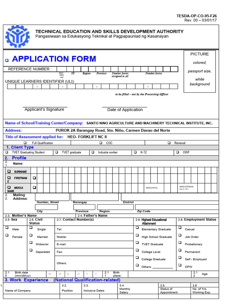 Assessment Application Form | PDF