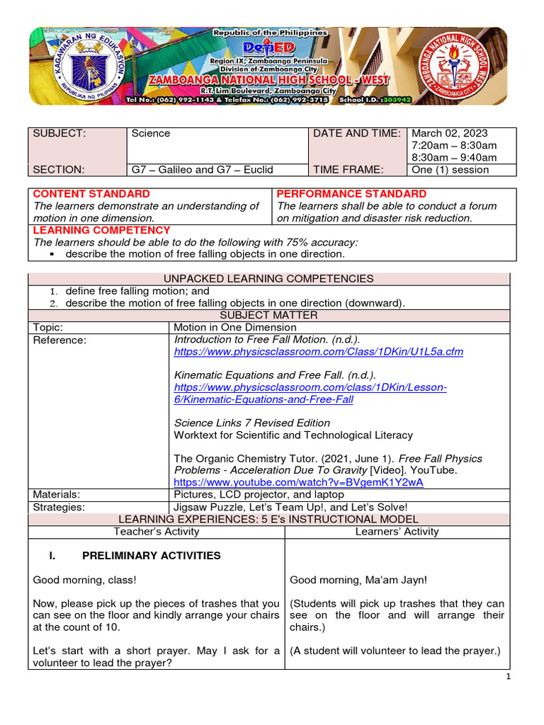 Free-Fall-Motion-in-One-Direction-Lesson-Plan | Download Free PDF ...