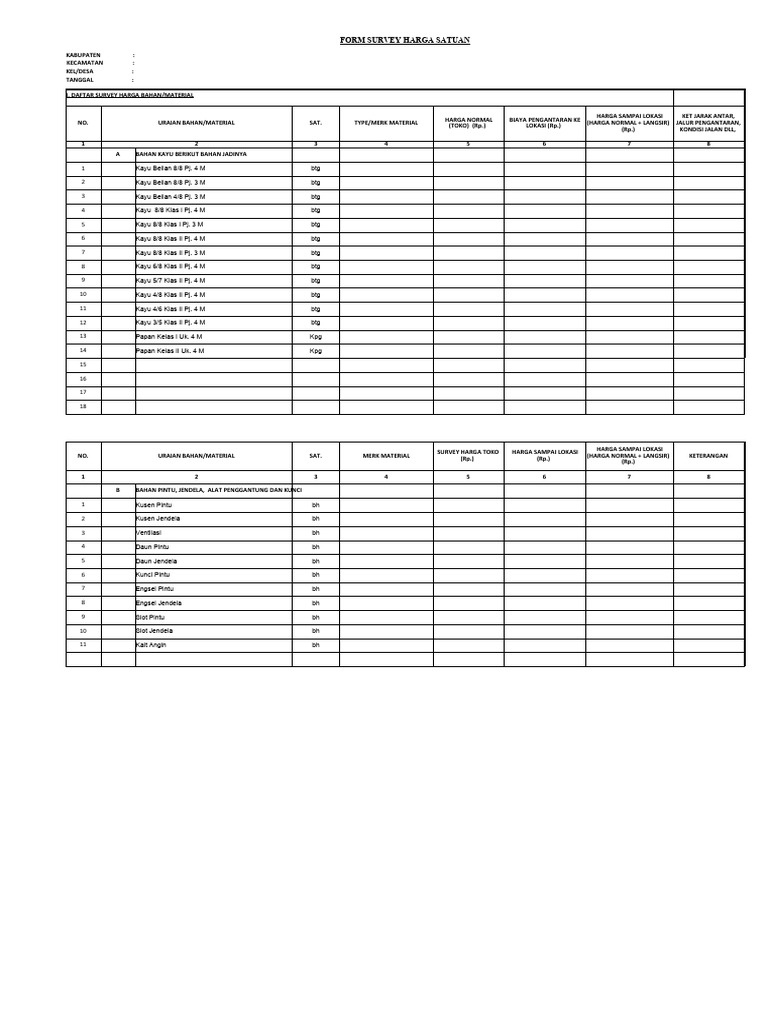 Form Survey Harga Kayu 2024 | PDF
