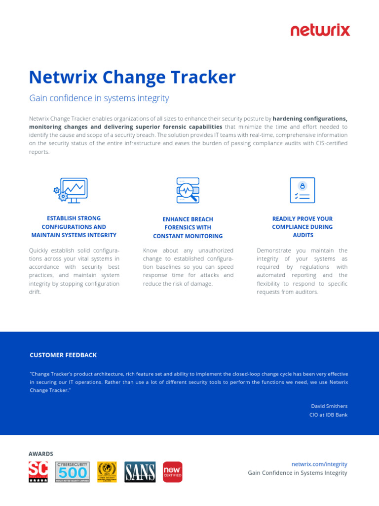 Netwrix Change Tracker Datasheet | PDF | Computer Security | Security Netwrix Change Tracker Datasheet | PDF | Computer Security | Security