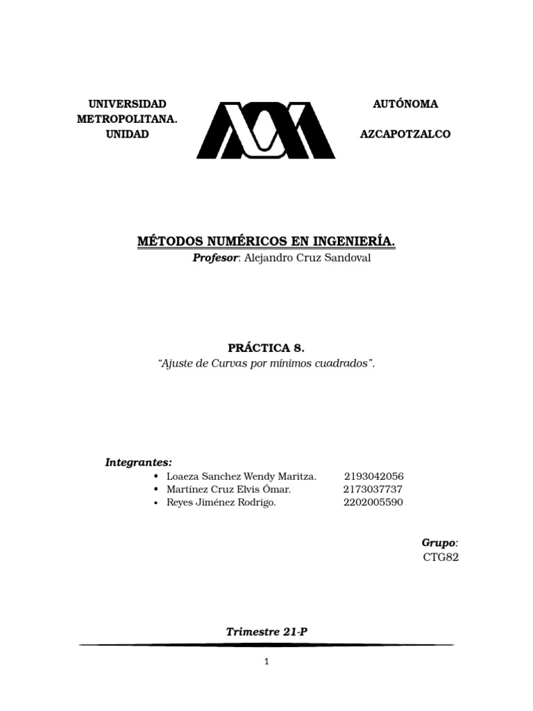 PR Ctica 8 M Todos Num Ricos CTG82 | PDF | Mínimos cuadrados | Ciencia actuarial