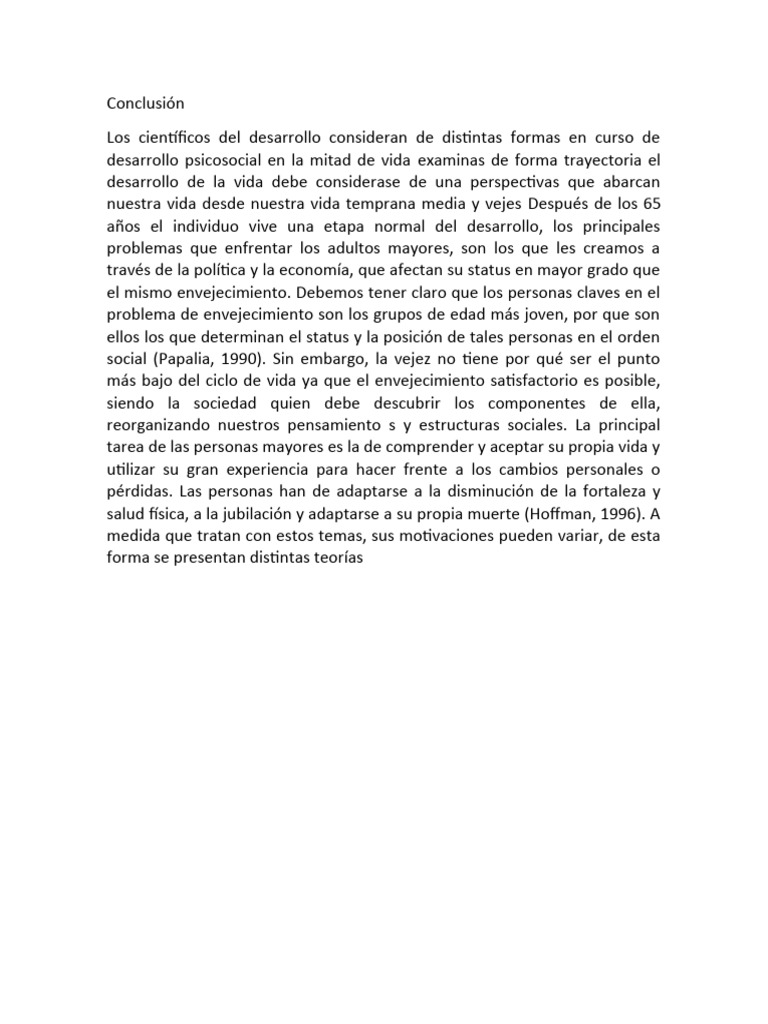Conclusión Desarrollo Humano | PDF | Adultos | Envejecimiento