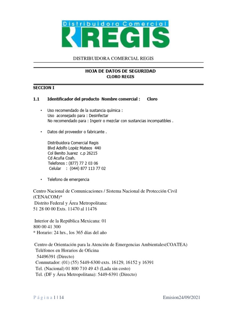 HDS Cloro. | PDF | Agua | Solubilidad