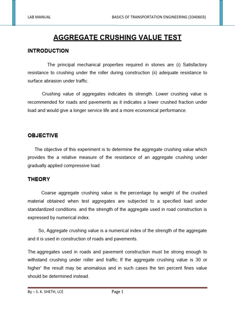 Aggregate Crushing Value Test Guide | PDF | Road Surface | Strength Of ...