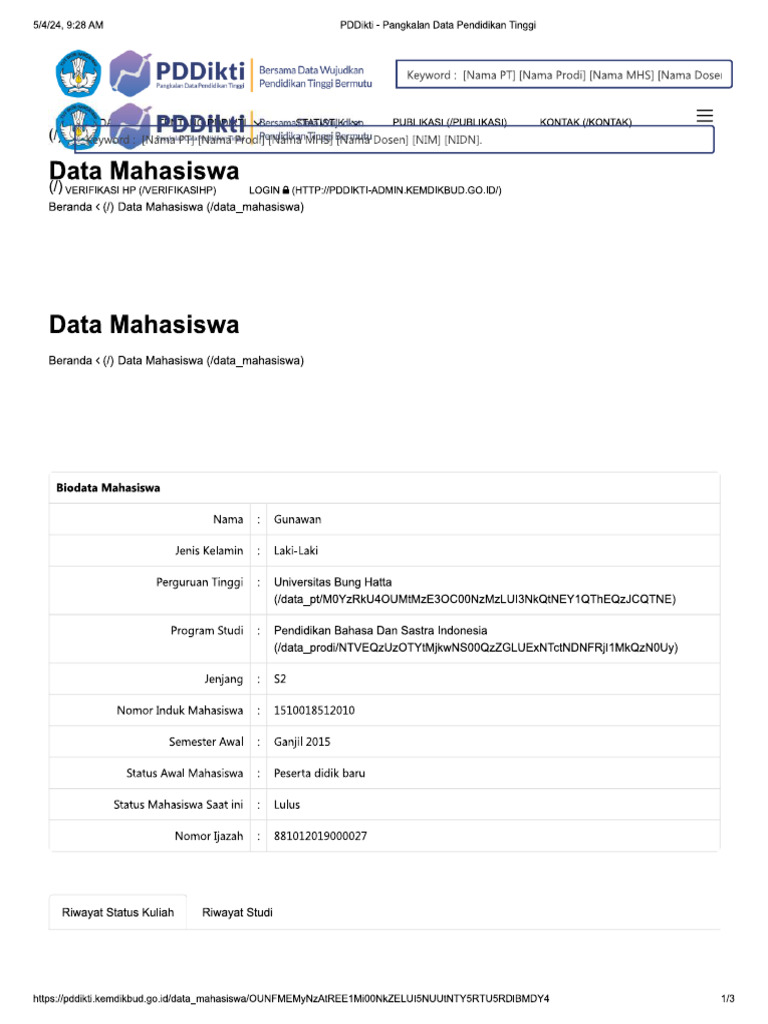 PDDikti - Pangkalan Data Pendidikan Tinggi 1 | PDF