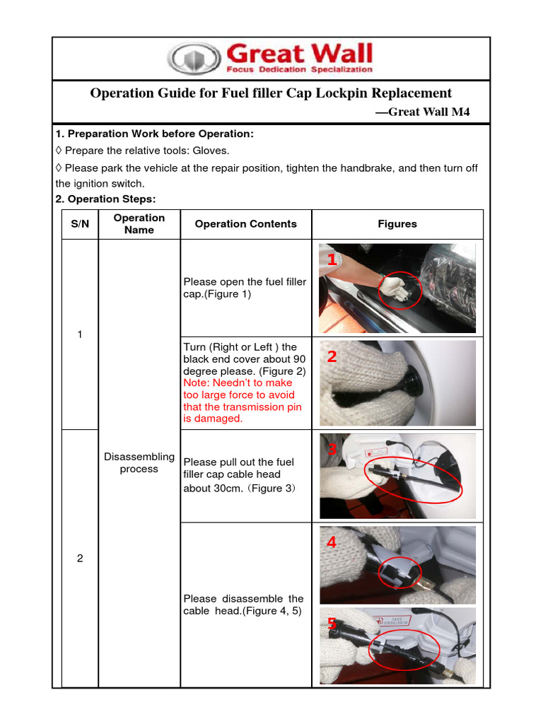 Operation Guide For The Fuel Filler Cap Lockpin Replacement | PDF