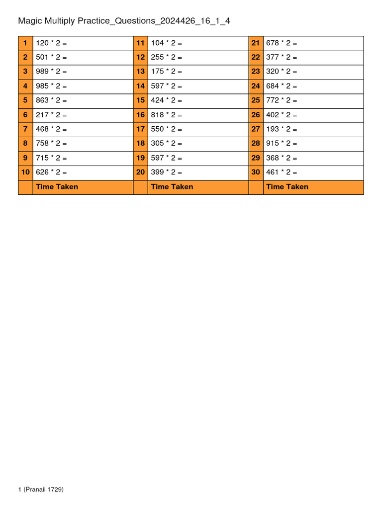 Magic Multiply Practice Questions 2024426 16-1-4 | PDF
