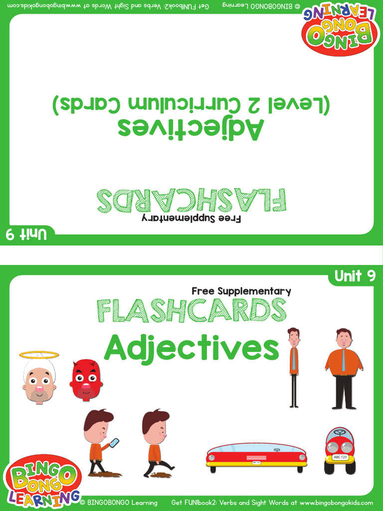Adjectives Flashcards Set 9 BINGOBONGO Learning | PDF | Linguistics ...